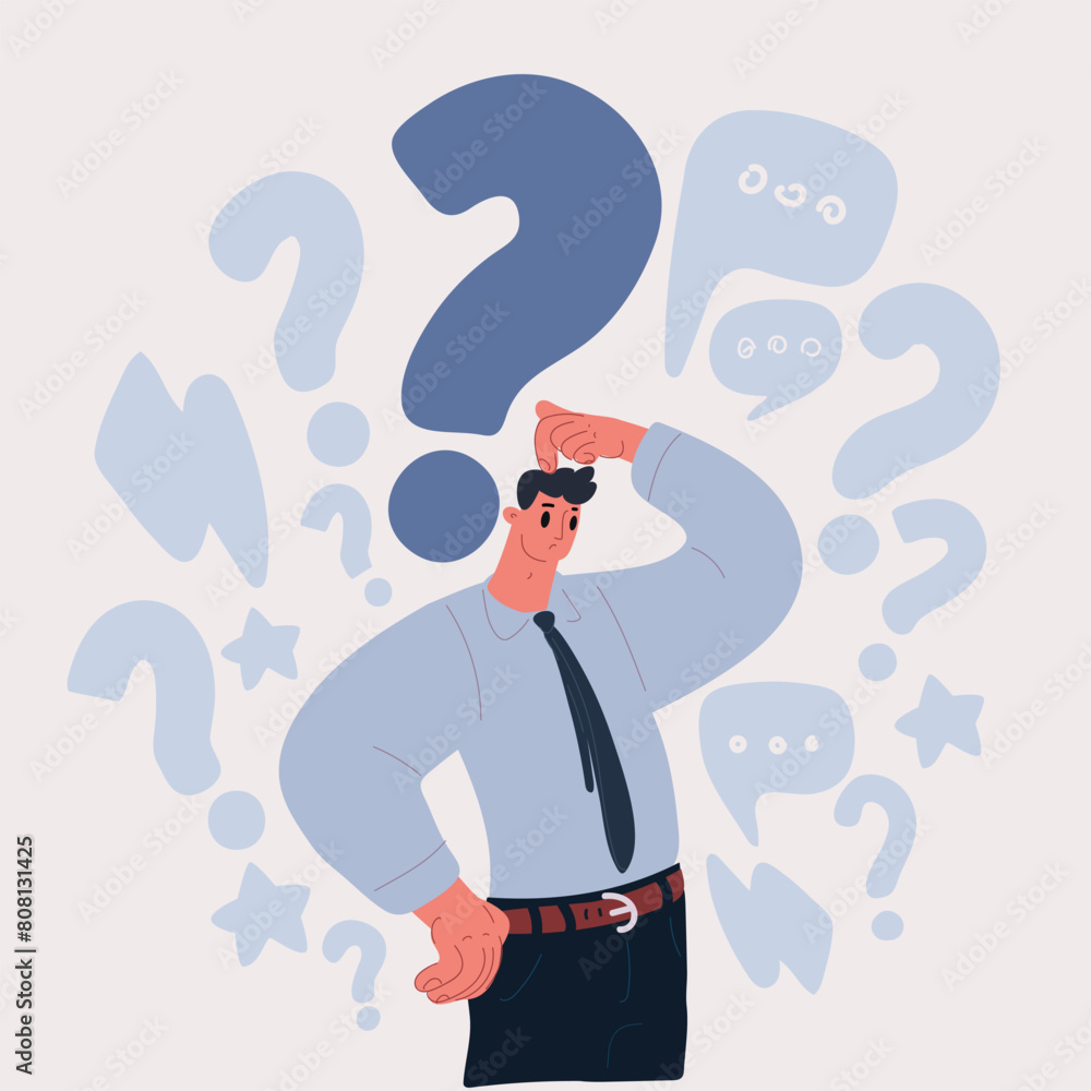 Cartoon vector illustration of business person with question mark above ...
