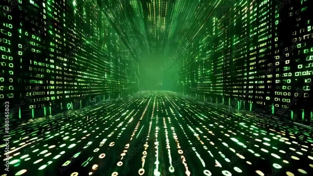 Video of green abstract binary code matrix background, banner. Virtual ...