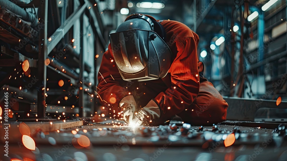 Structural welder using TIG welding to join delicate metal components in a custom architectural ...