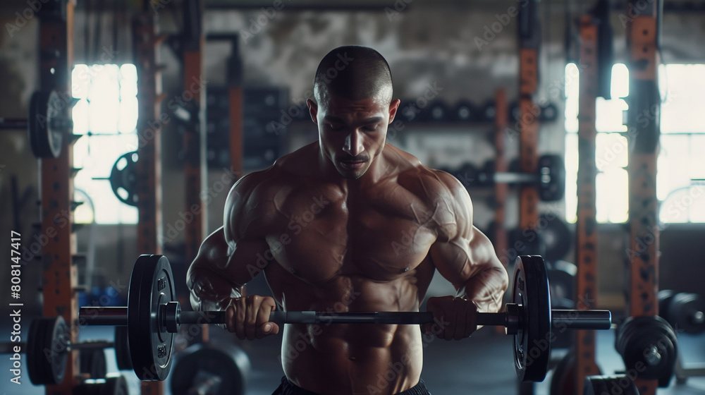 Foto de muscular bodybuilder athlete man with perfect body exercising ...