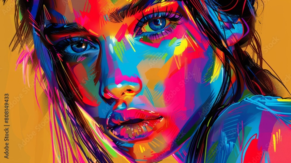 abstract pop art portrait, a modern vibrant pop art portrait of a woman ...