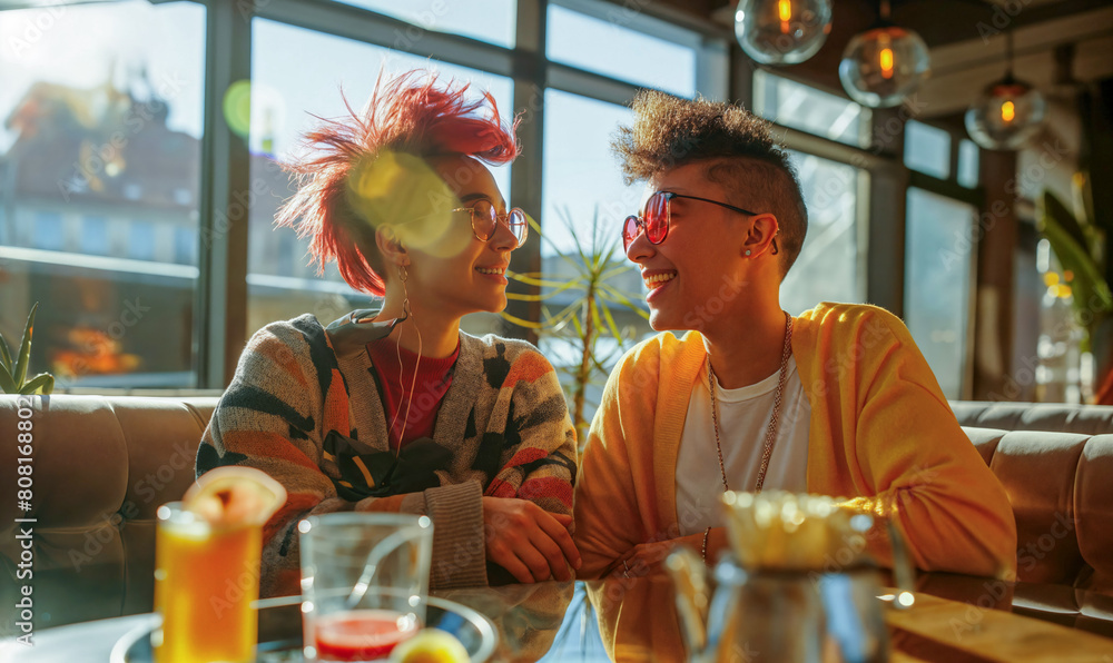 Couple friends family eating brunch at a high-end hotel restaurant ...