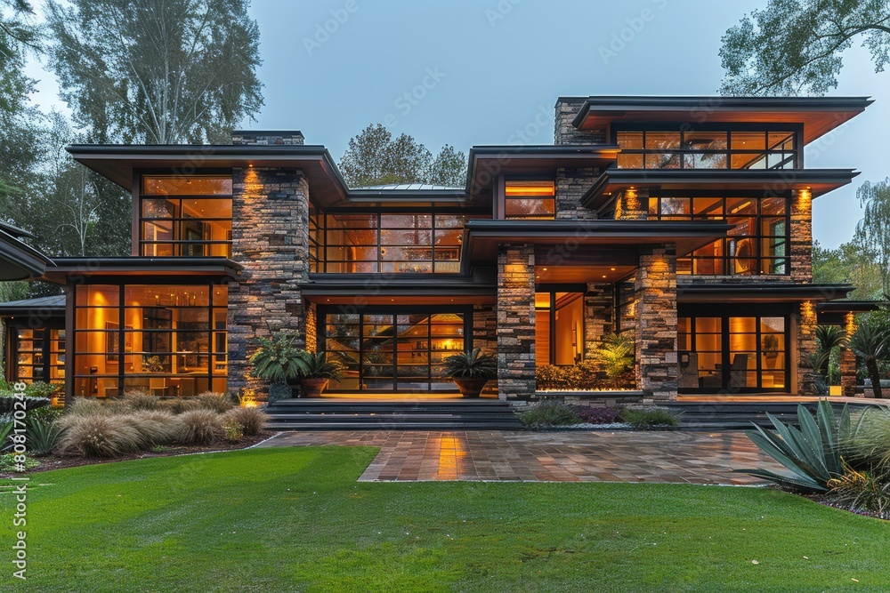 Beautiful modern house exterior with grass field Modern residential ...