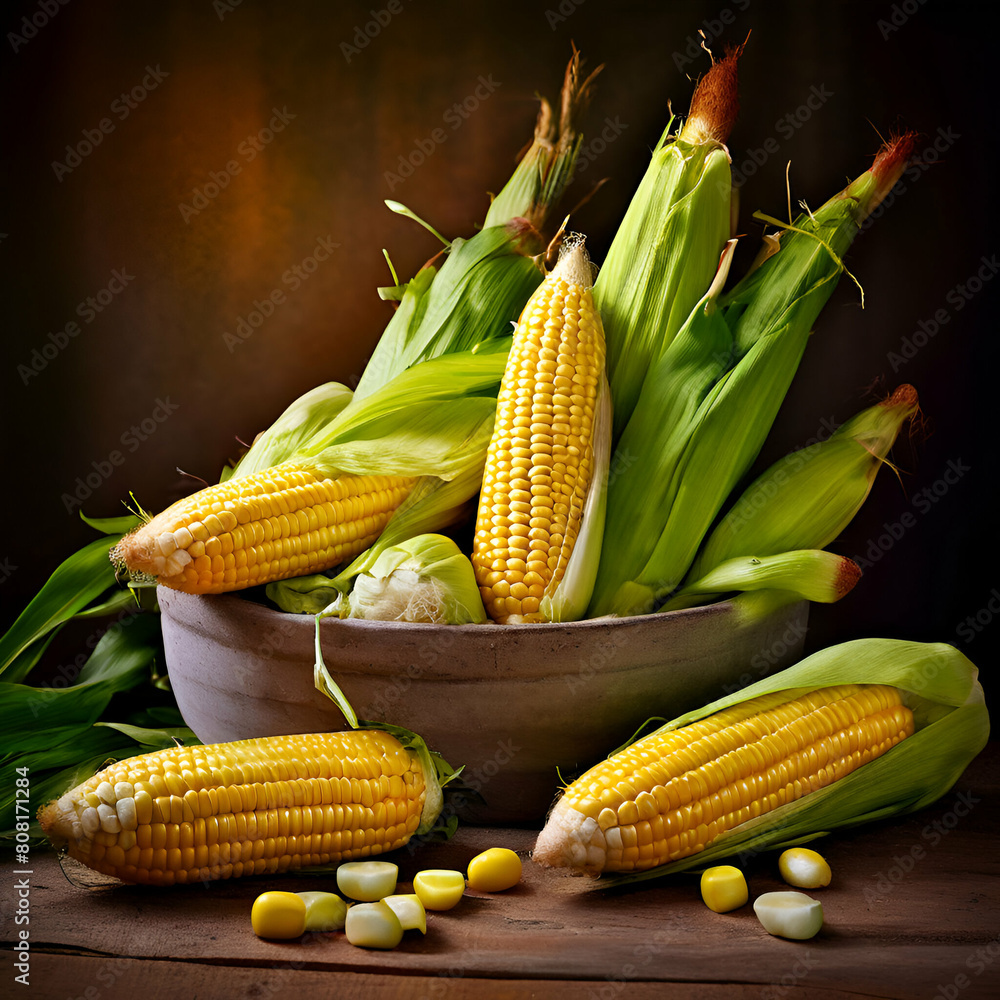 agricultural ,bounty with fresh corn cobs embodying health food ideals ...
