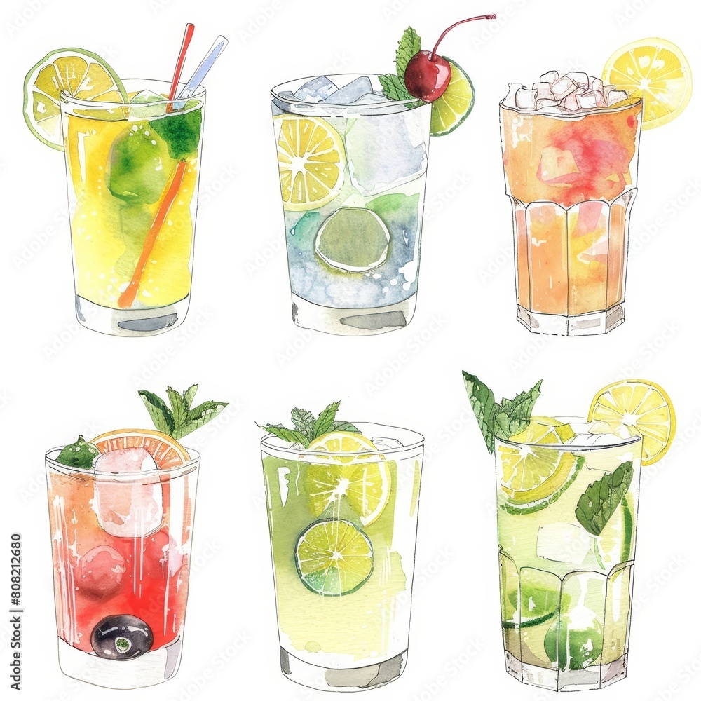 Watercolor of drink portraying an array of summer cocktails in Japan ...