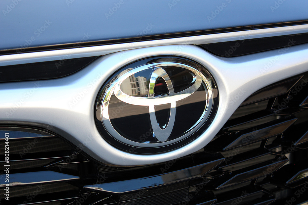 Vinnytsia, Ukraine; May 04, 2024. Close up Toyota Highlander 2023 logo ...