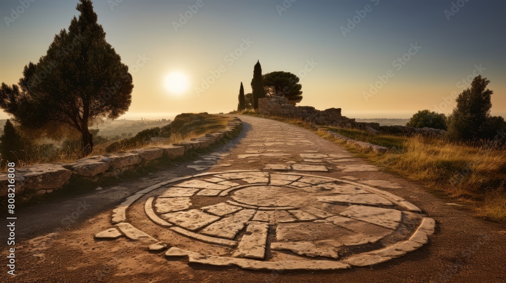 Roman road intersection with well-preserved milestone indicating ...