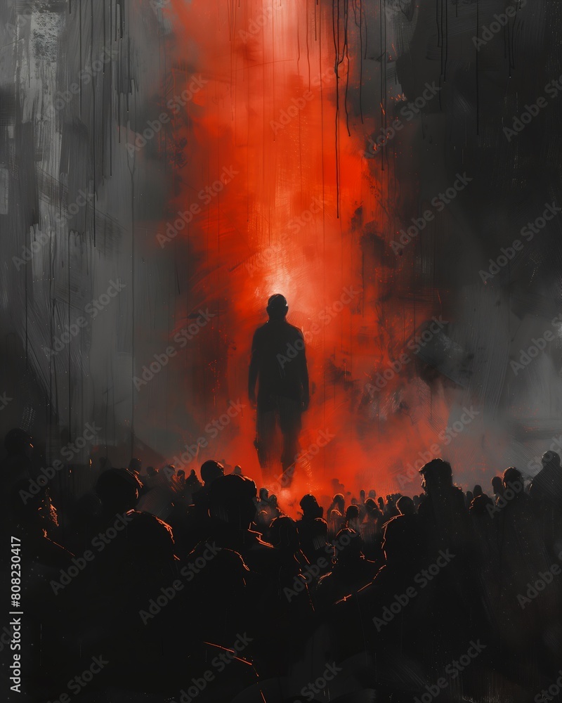 man standing front crowd people digital horror red ascending sinister ...