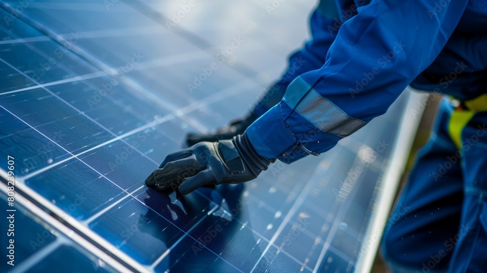 Close-up of solar cell, installing solar cell farm power plant eco ...