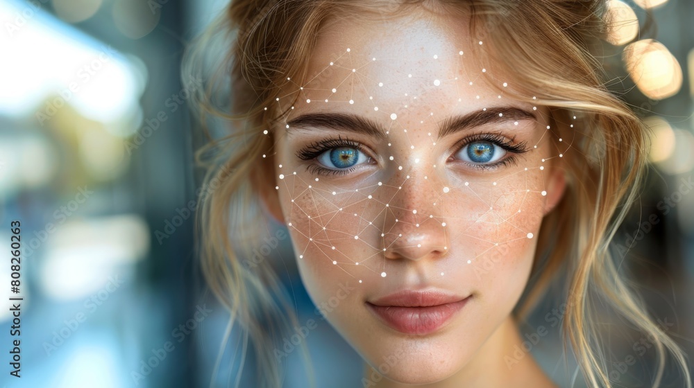 Female face scanned using facial recognition technology Stock Photo ...