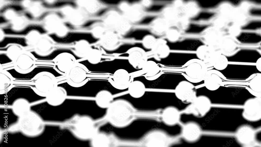 Looped animation of nanomaterial, mesh,golden molecular hexagonal structure, honeycomb ...