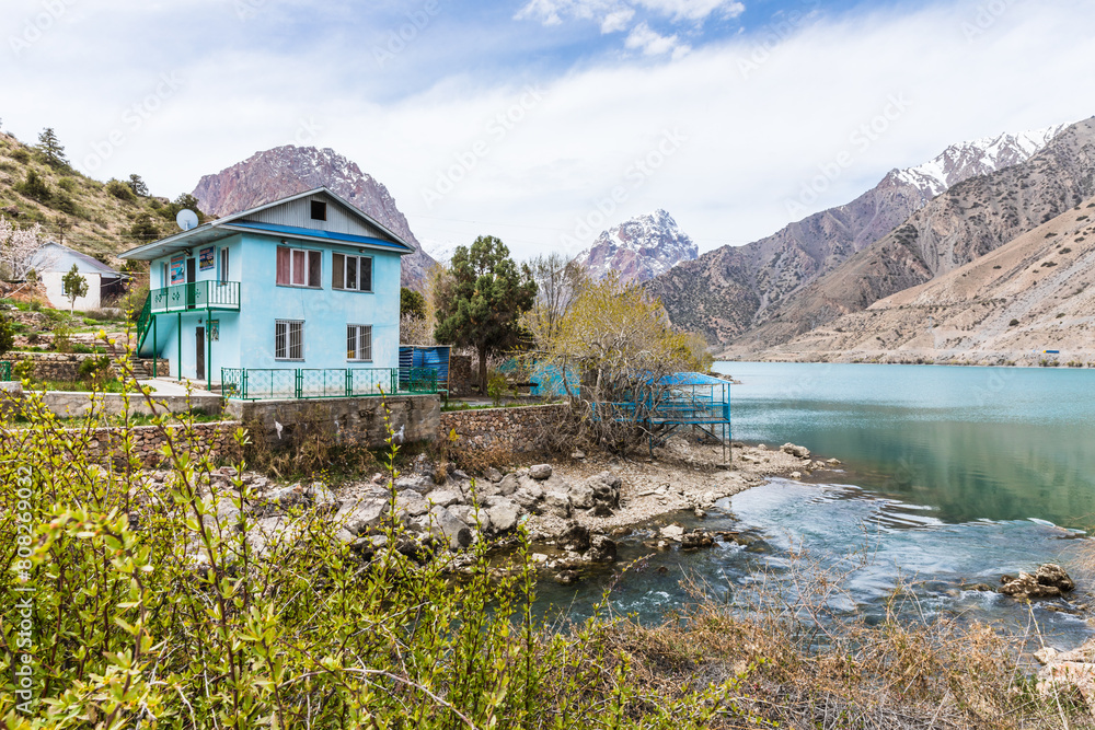 Iskanderkul, Tajikistan - April 29, 2024: A small camp site near Lake ...