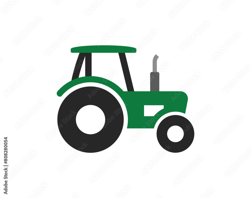 simple classic green farm tractor symbol icon side view vector isolated ...