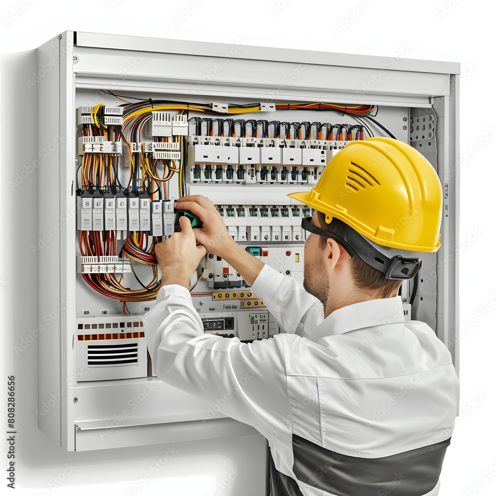 Electrician wiring installation isolated on white background, realistic ...