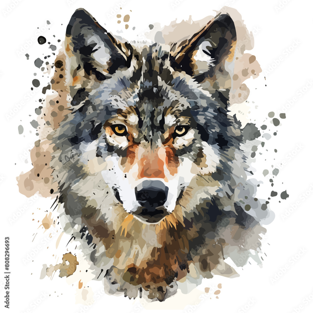 Watercolor painting of a wolf, isolated on a white background, wolf ...