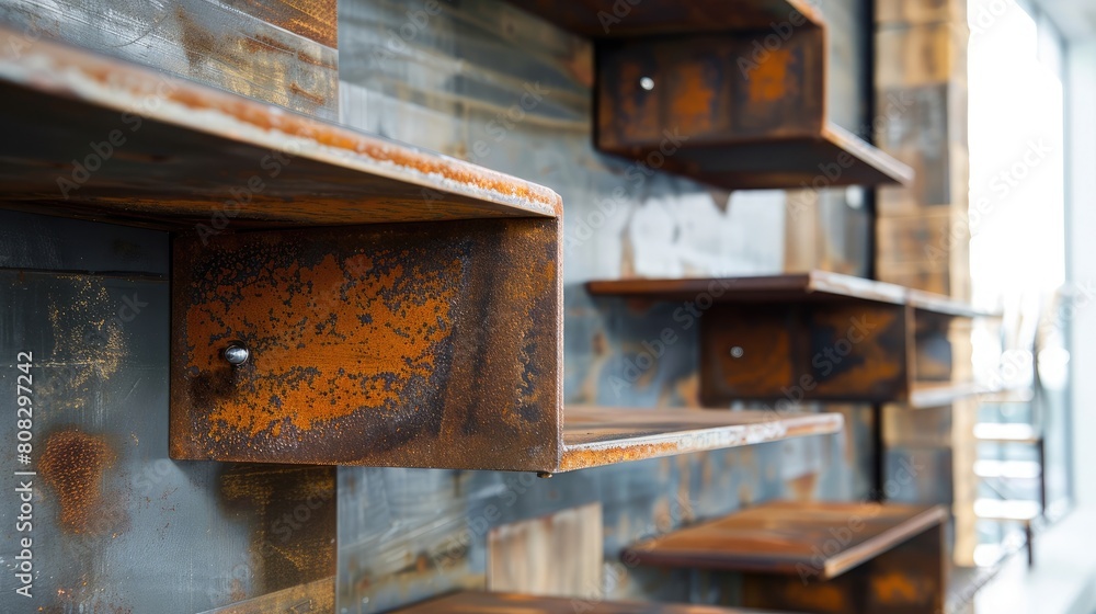 The shelving units were made from repurposed rusty metal sheets that ...
