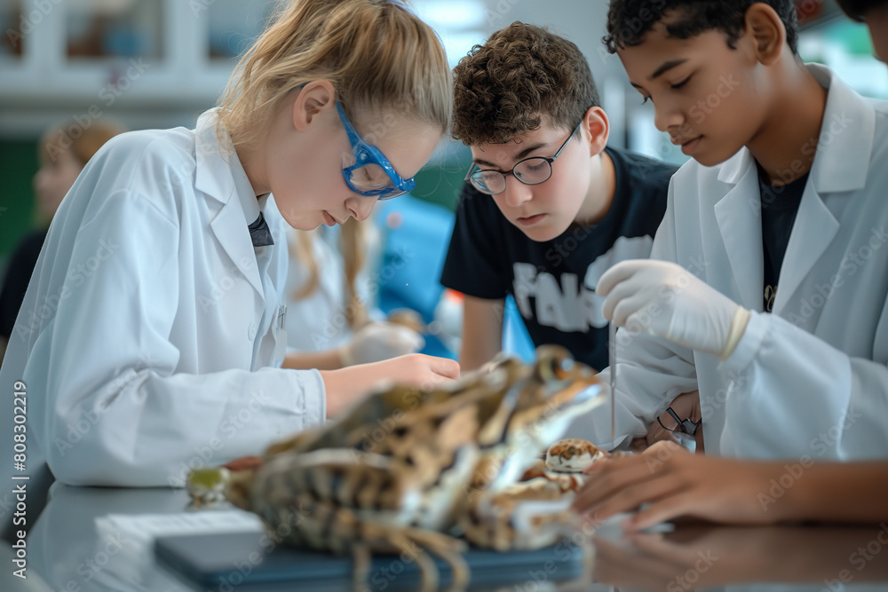 high school students in a biology lab dissecting a specimen Stock Photo ...