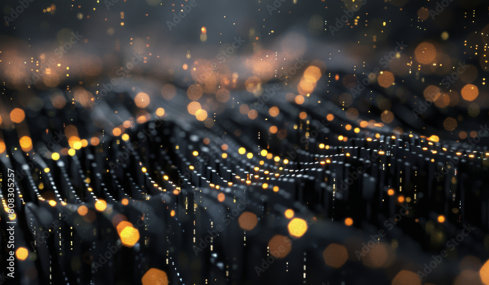 Digital, sound waves and futuristic technology with visualization of ...