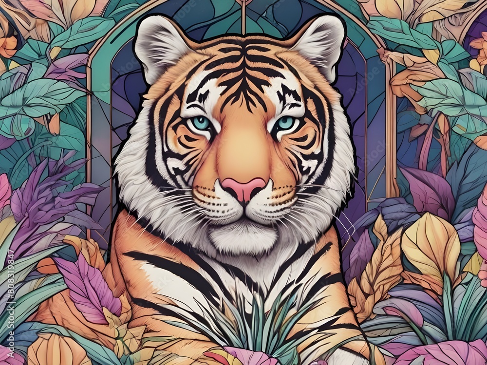 masterpiece, best quality, coloring book line art, detailed Tiger with ...