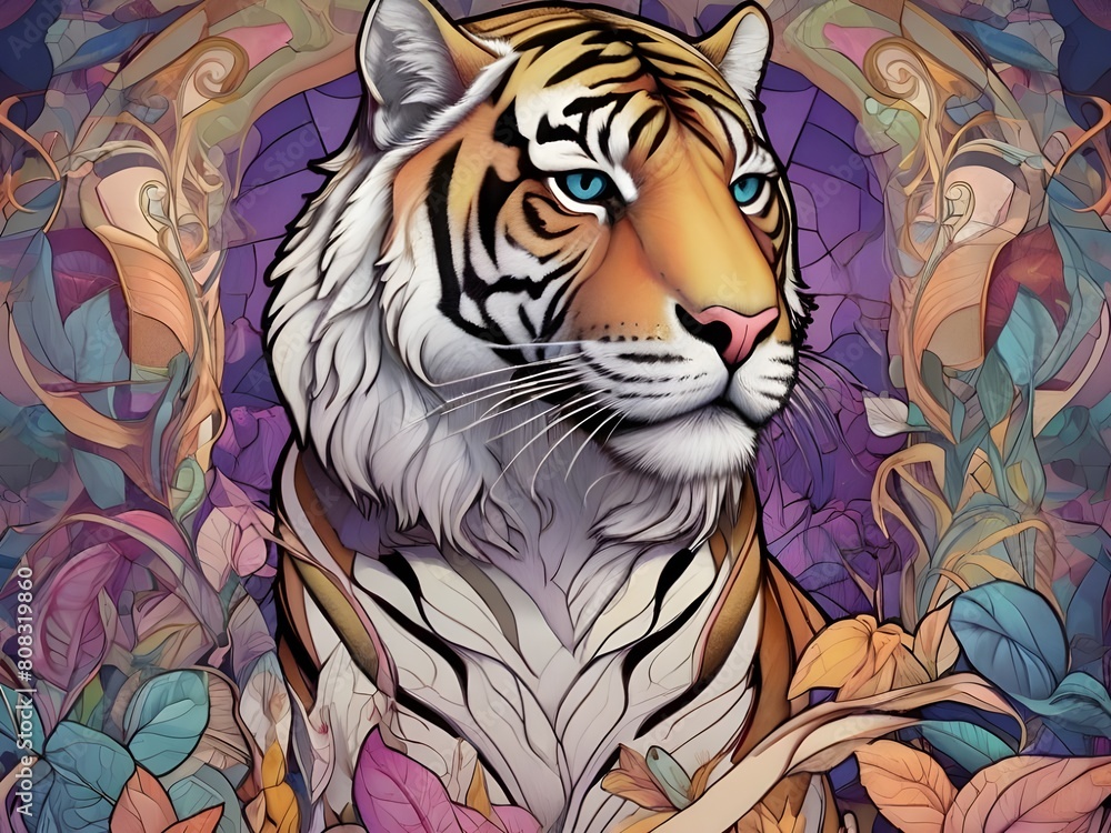 masterpiece, best quality, coloring book line art, detailed Tiger with ...