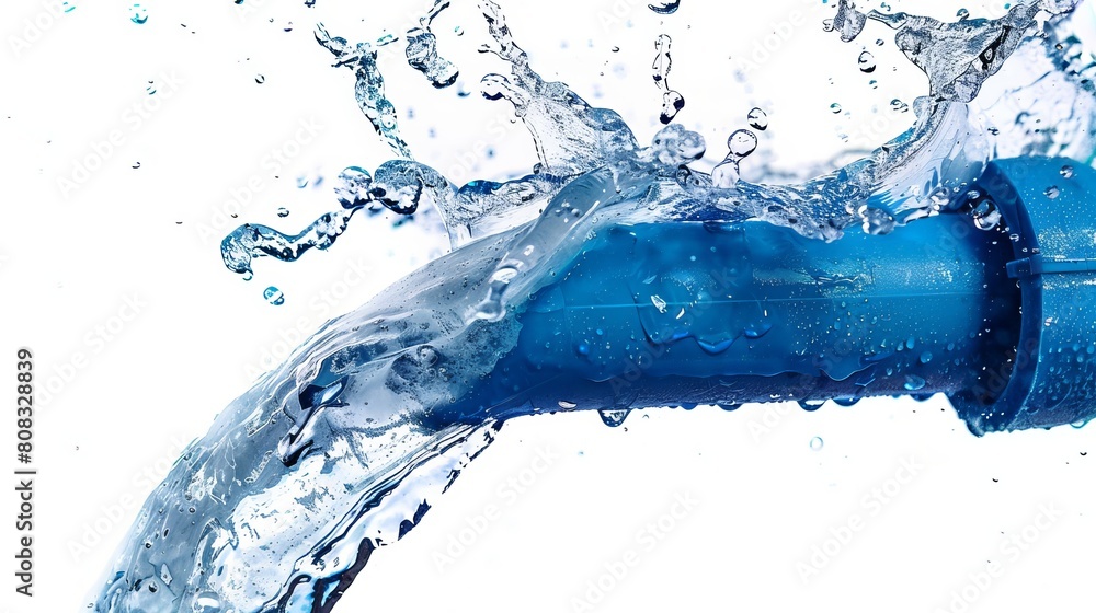 Image of leaked and splashed water from a pvc plastic pipe, isolated on ...