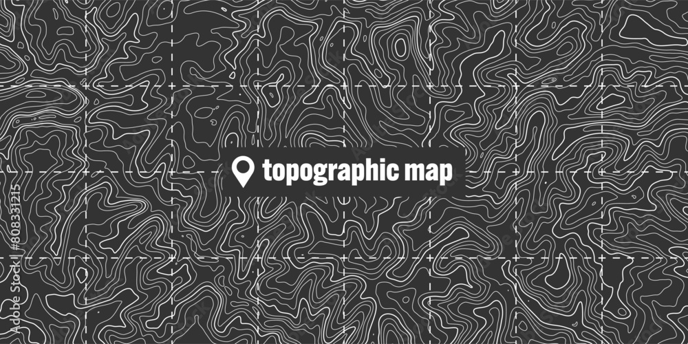 Topographic map with contour lines. Geographic terrain grid, relief ...