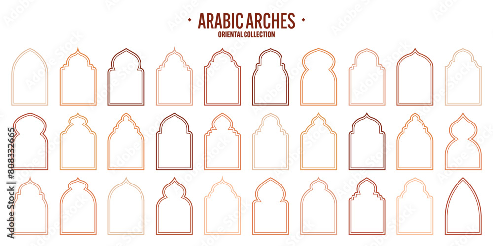 Islamic frames, oriental style objects. Arabic shapes, windows and ...