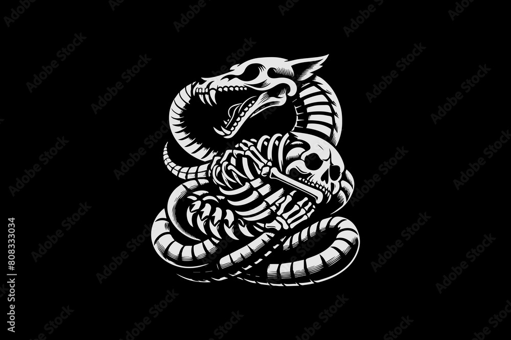 skeleton snake with human head dark art style illustration vector ...