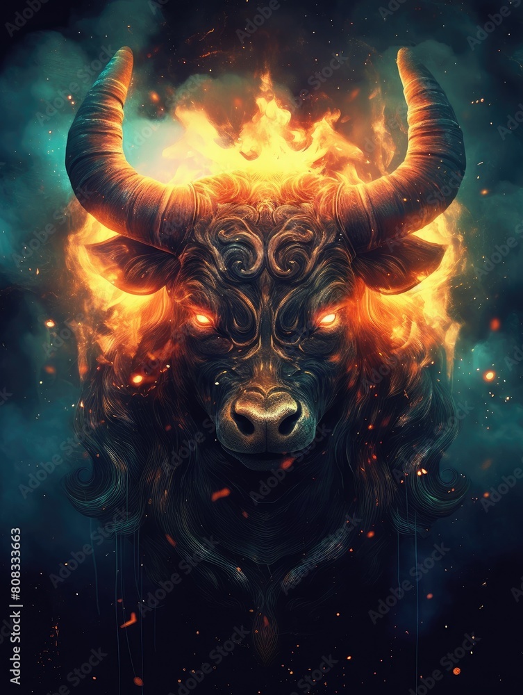 Zodiac sign Taurus on the starry sky close up. Backdrop of sacred ...