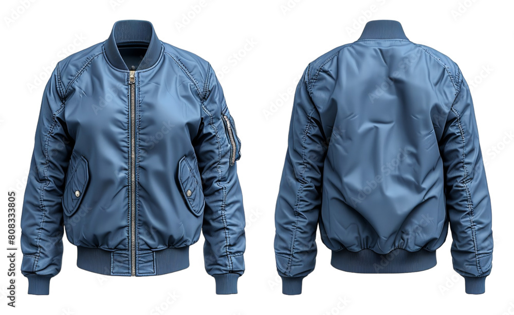 blue bomber jacket mockup template front and back view, isolated on ...