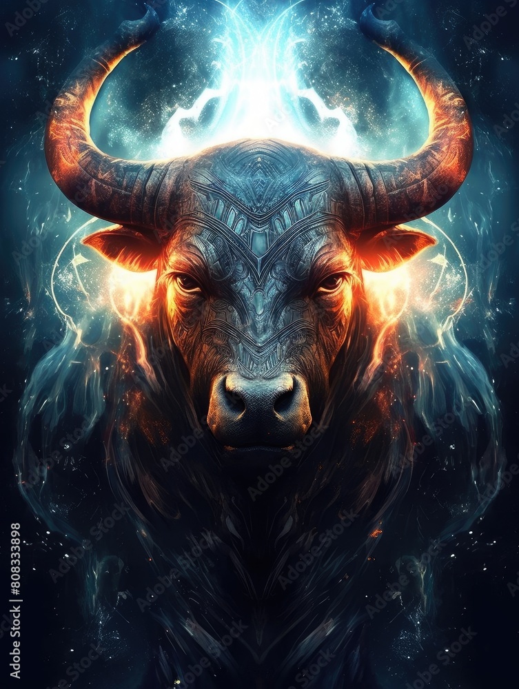 Zodiac Sign Taurus On The Starry Sky Close Up Backdrop Of Sacred