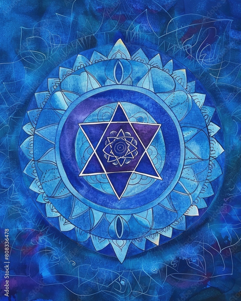 Ajna Chakra Symbol in Hindu Ayurvedic Tradition. Vibrant Blue Colors ...