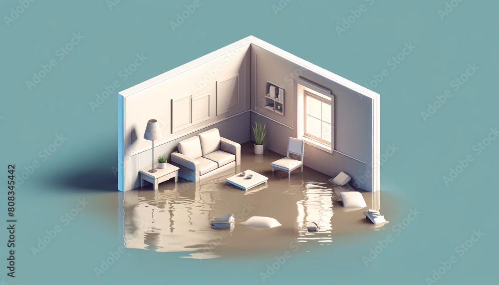 Water damager after flooding in house with furniture floating ...