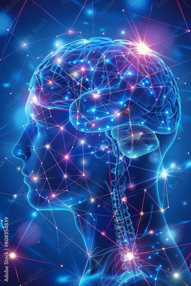 Enhanced brain x ray image revealing neural pathways for advanced ...