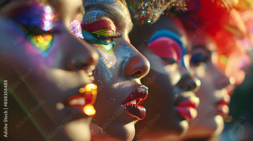Side profile candid shot of drag queens of different races and ...