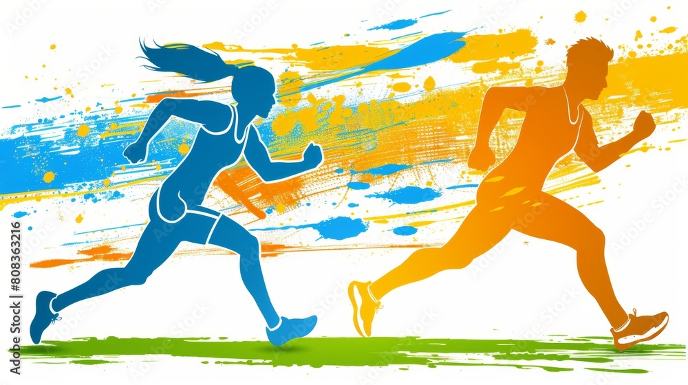 Colorful abstract art Olympic Games with running athletes for ...