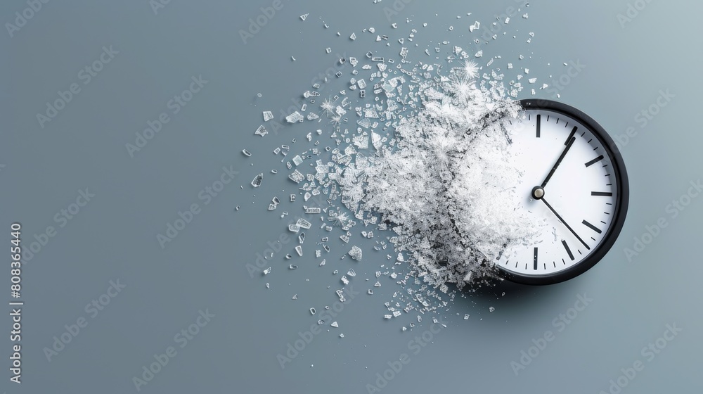 Broken clock, concept of time waste, symbol of procrastination, grey ...