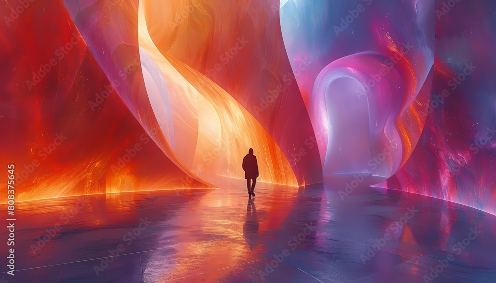 Capture a futuristic love story with vibrant colors and sleek lines in ...