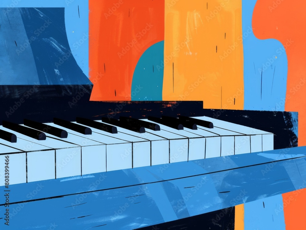 Abstract vector illustration of a piano with stylized colorful shapes ...