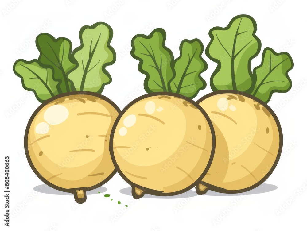 Vector illustration of three cute cartoon-style rutabagas with green ...