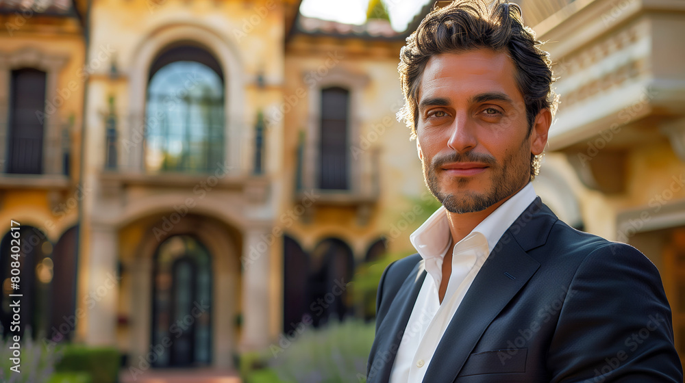 Handsome Mid-Aged White Man in Classic Black Suit Standing Confidently ...