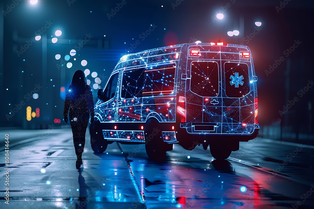 Doctor standing next to an ambulance car, ready to provide emergency ...
