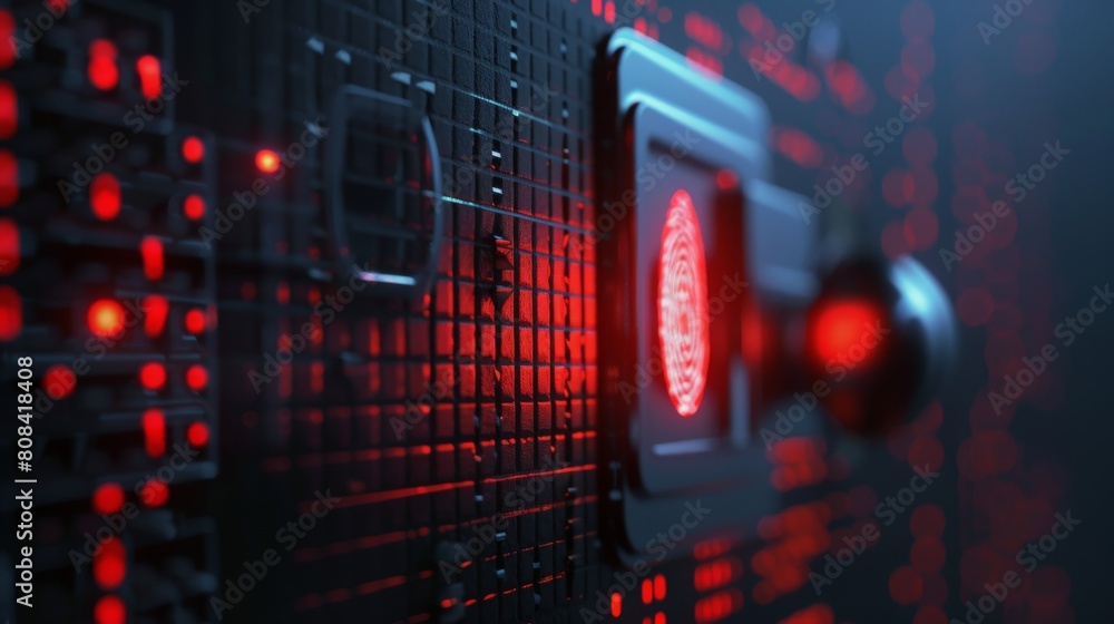 A digital fingerprint scanner glowing red as it denies access to a ...
