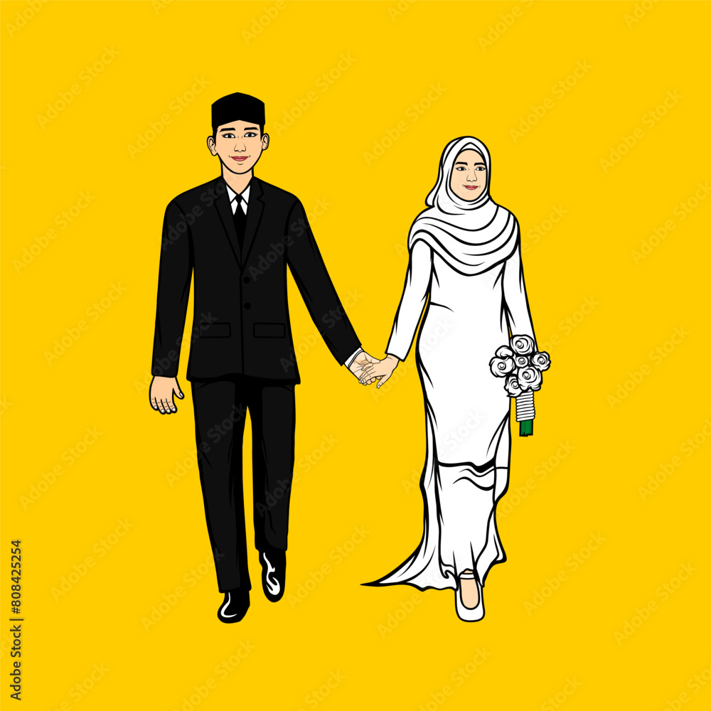 Islamic Muslim wedding couple man wearing suit and songkok on head ...