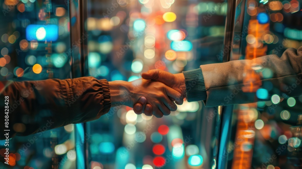 handshake sealing a deal between two business rivals, captured in a ...