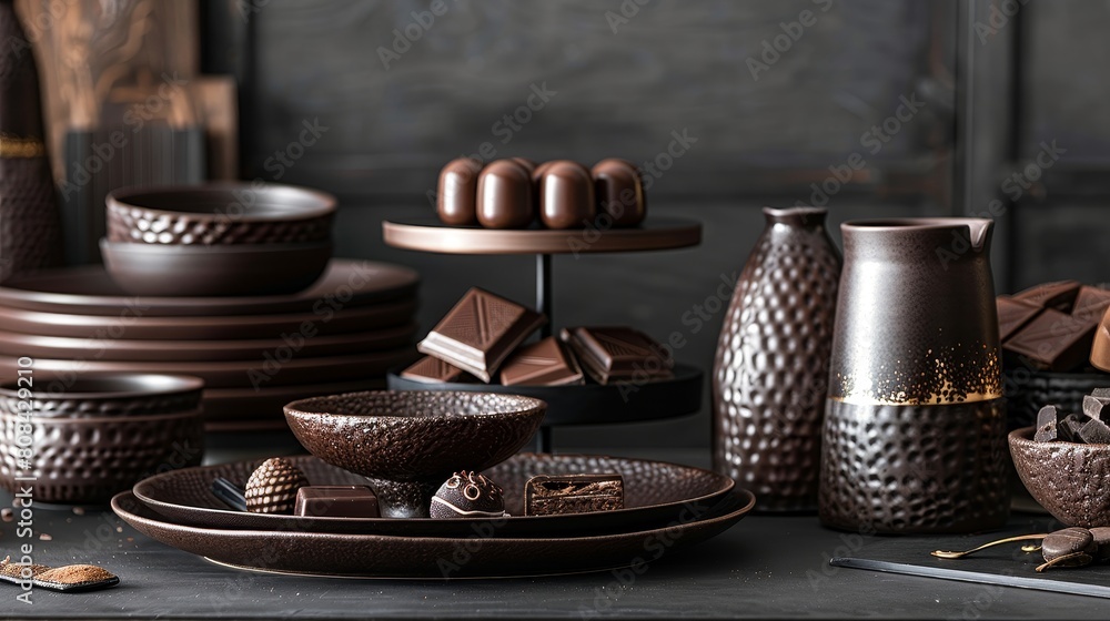 Artisanal chocolate collection, vivid detail, dark moody setting that ...