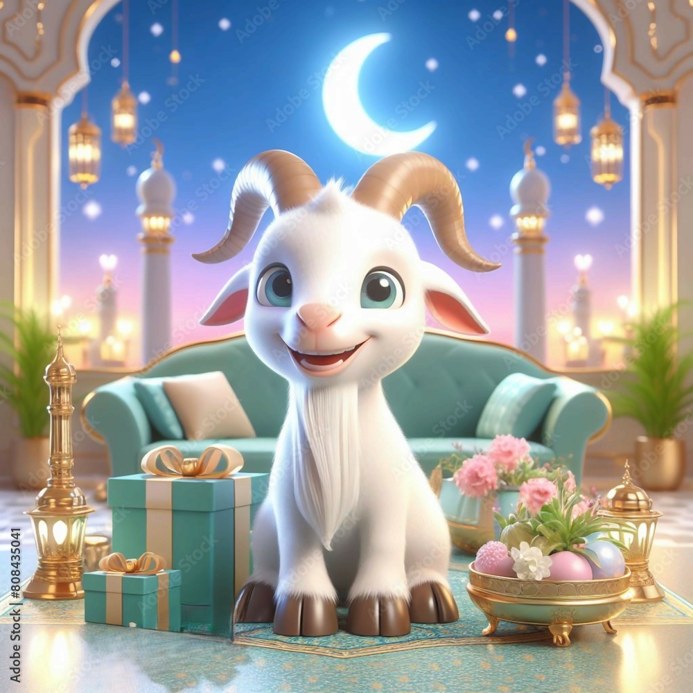 3D Render of A Cute Happy Goat Celebrating Eid ul Adha Feast, Join the ...