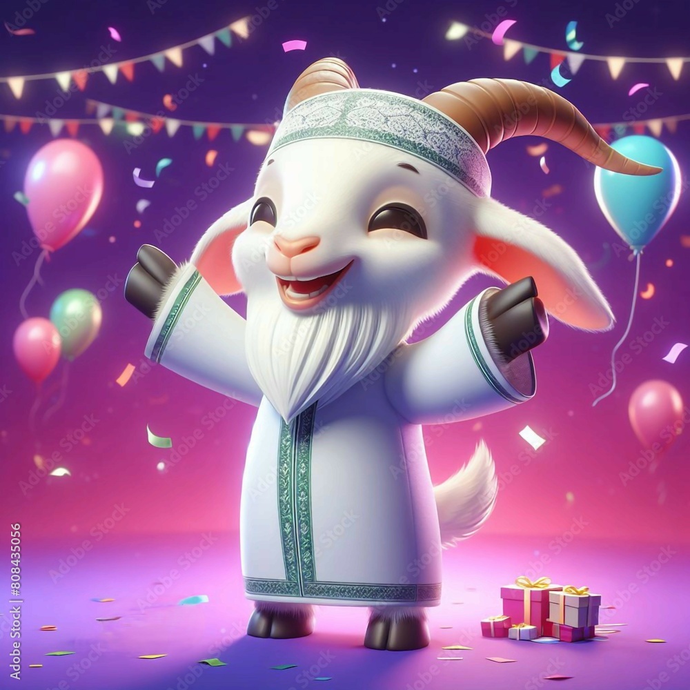 3D Render of A Cute Happy Goat Celebrating Eid ul Adha Feast, Join the ...