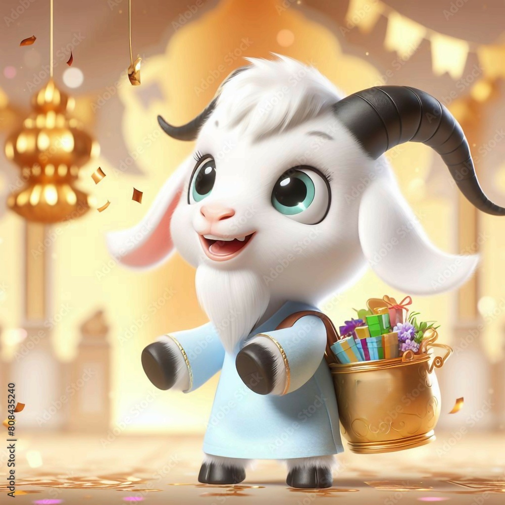 3D Render of A Cute Happy Goat Celebrating Eid ul Adha Feast, Join the ...