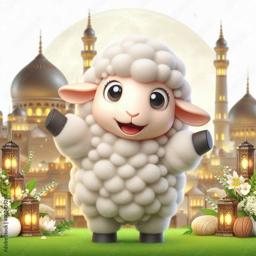3D Render of A Happy Goat Celebrating Eid Al Adha, Join the joyous ...